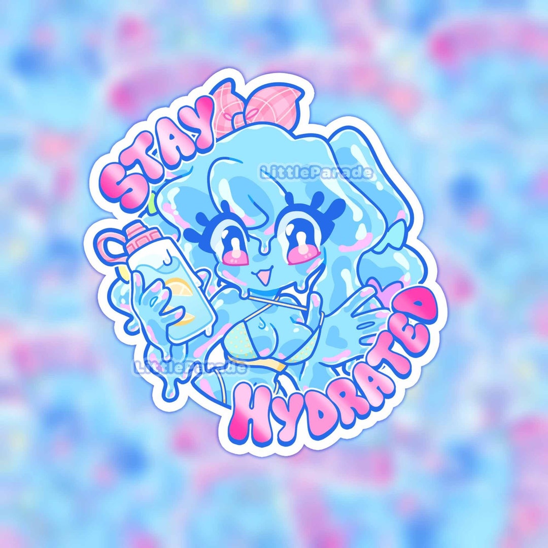 SUMMER "stay Hydrated" Slime Girl Drink Water Glitter Holographic Holo ...