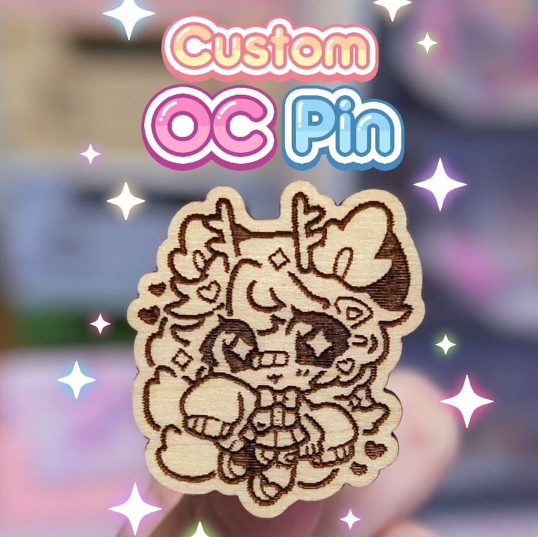 CUSTOM OC Chibi Pin Commissions Mini Wood Pin | Wood Cut Pin | Laser ...