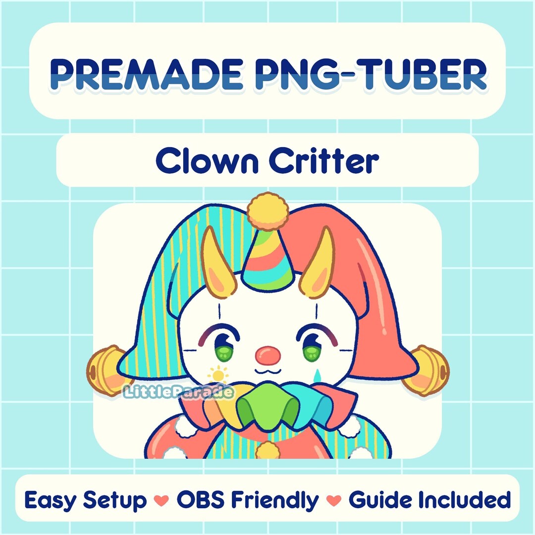 Premade Png-tuber Adopt Clown Critter Plus 10 Expressions Animated V ...