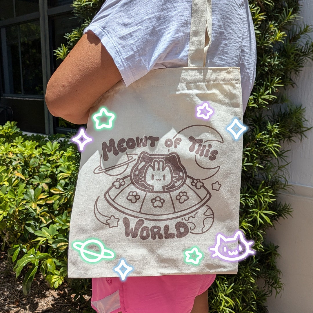 New "meowt of This World" Alien Cat UFO Space Canvas Tote Bag ...