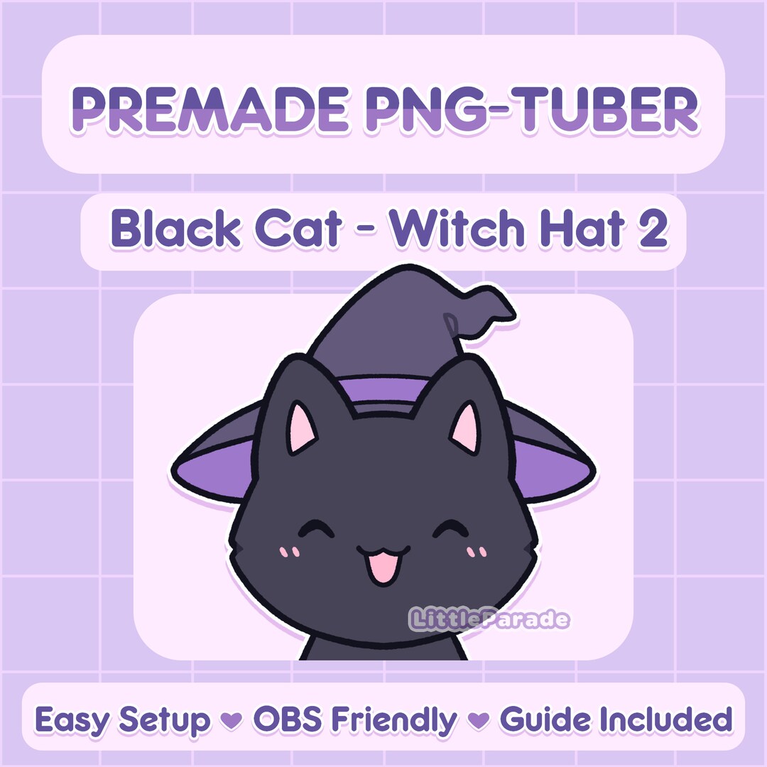 Premade Png-tuber Model Black Cat - Witch Hat 2 | 6 Expressions | V-tuber, Vtuber, Livestreaming ...
