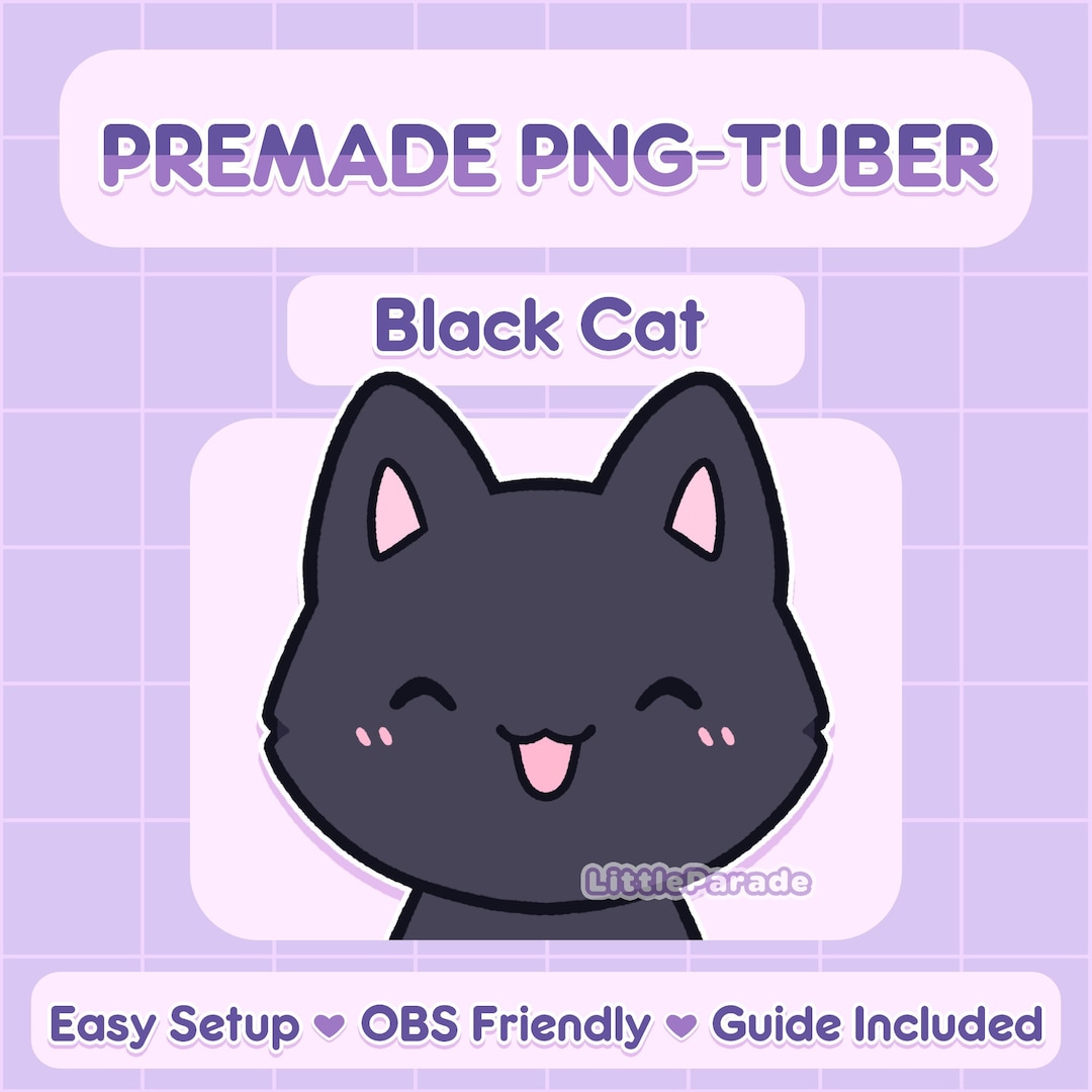 Premade Png-tuber Model Black Cat 6 Expressions V-tuber, Vtuber ...