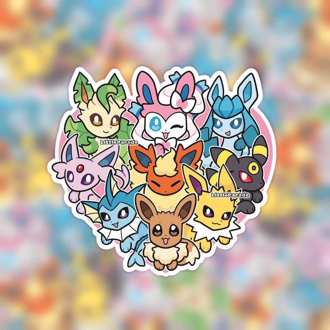 Pokemon Eeveelutions Eevee Heart Chibi Vinyl Sticker | Waterproof ...