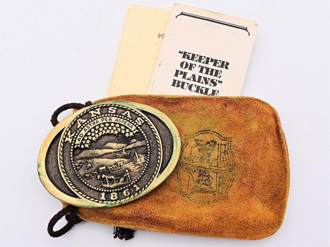 Solid Brass Kansas State Seal Vintage Belt Buckle W/bag & Papers - Etsy