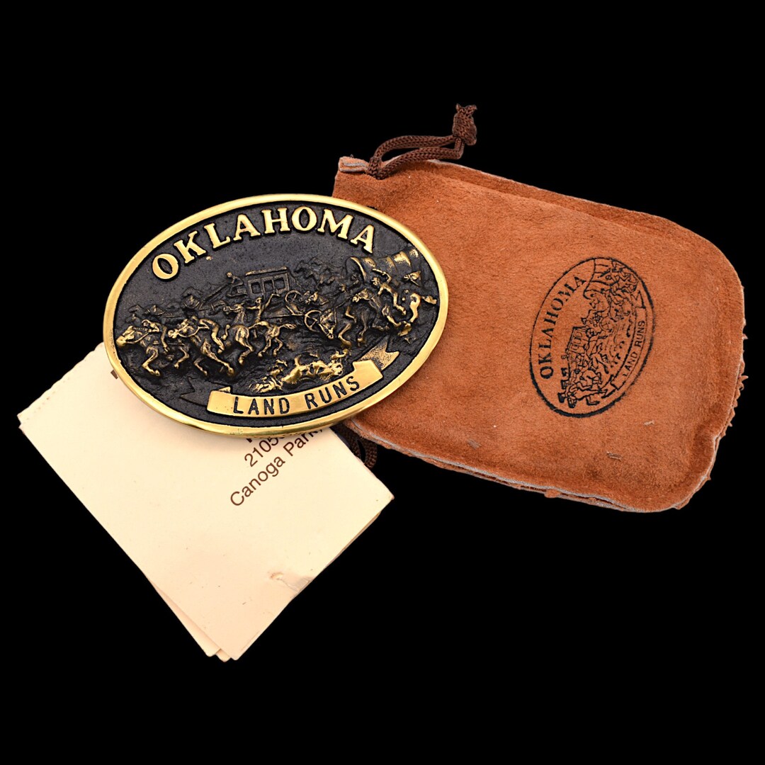 Oklahoma Land Run Solid Brass Vintage Belt Buckle W/bag & Papers - Etsy