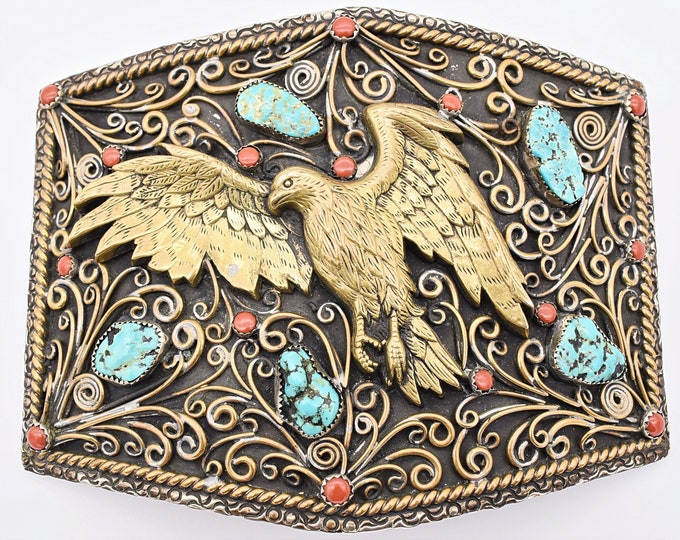 XL LARGE Oversize Western Eagle Paisley Red Coral Turquoise Heavy ...