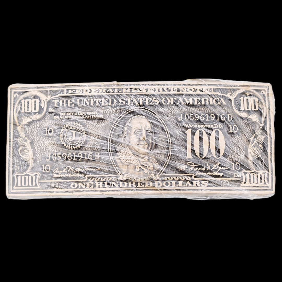 Solid Brass 100 Dollar Bill Benjamin "benji" Money Stacks Bands 1980s ...