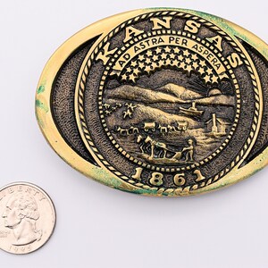 Solid Brass Kansas State Seal Vintage Belt Buckle W/bag & Papers - Etsy