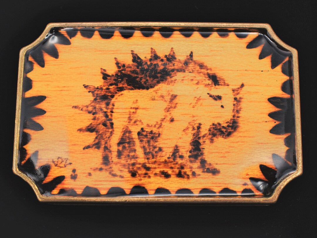 1970s Spirit Buffalo Wood Burning Inlay Solid Brass Vintage Belt Buckle ...