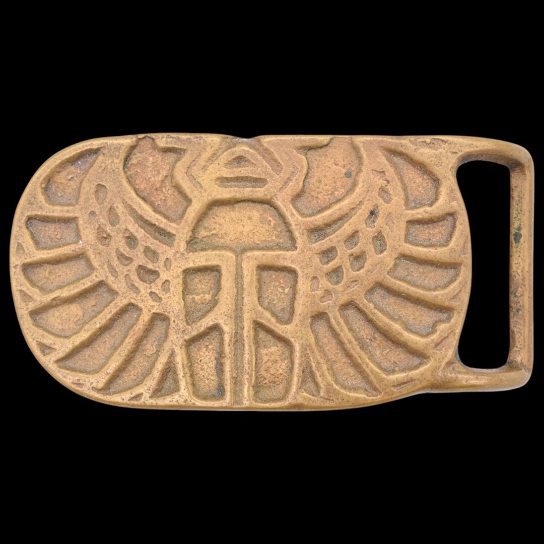 1970s Scarab Beetle Solid Brass Egyptian Hieroglyph Vintage Belt Buckle ...