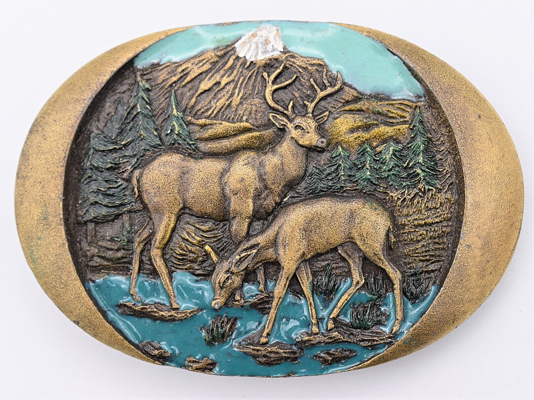 Deer Buck & Doe Wilderness Nature Scene Vintage Belt Buckle - Etsy