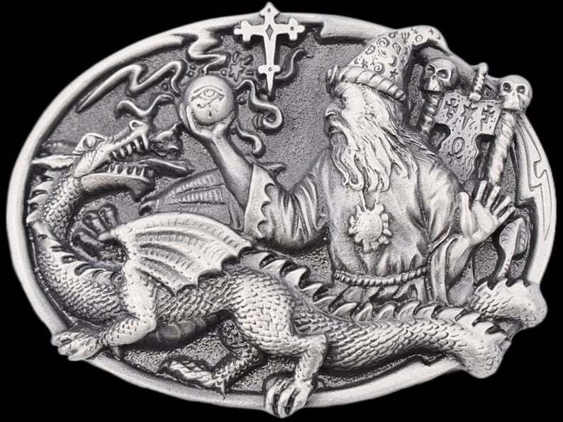 Wizard Dragon Orb Staff Fantasy Magic Scene Belt Buckle - Etsy