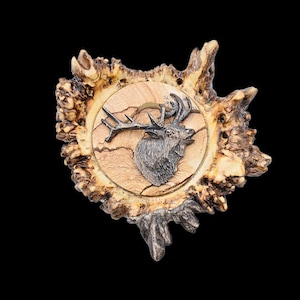 Elk Sandstone Antler Burr Rosette Crown LARGE Heavy Vintage Belt Buckle ...