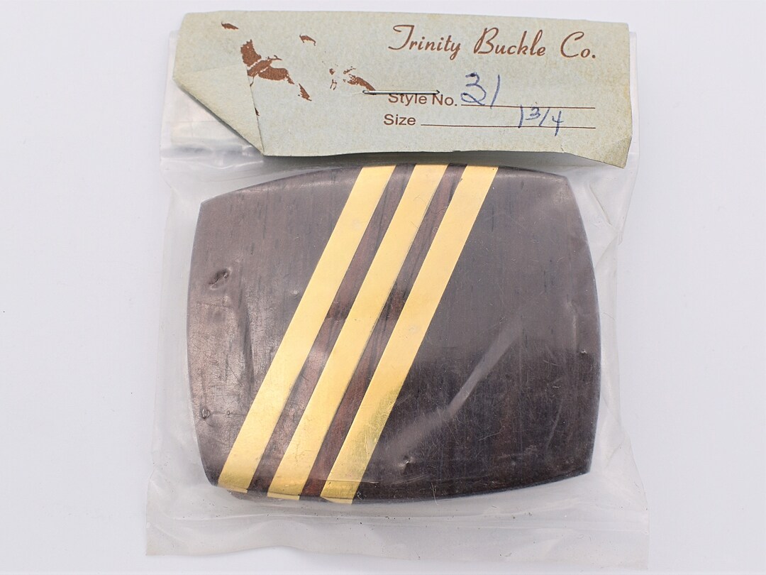 1 3/4" Exotic Wood & Brass Stripes Trinity Buckle Co. Vintage Belt ...