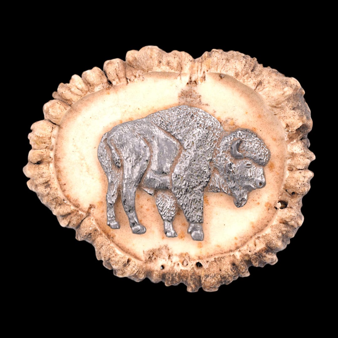 Buffalo 1980s Vintage Belt Buckle | Pewter Figurine on Deer Antler - Etsy