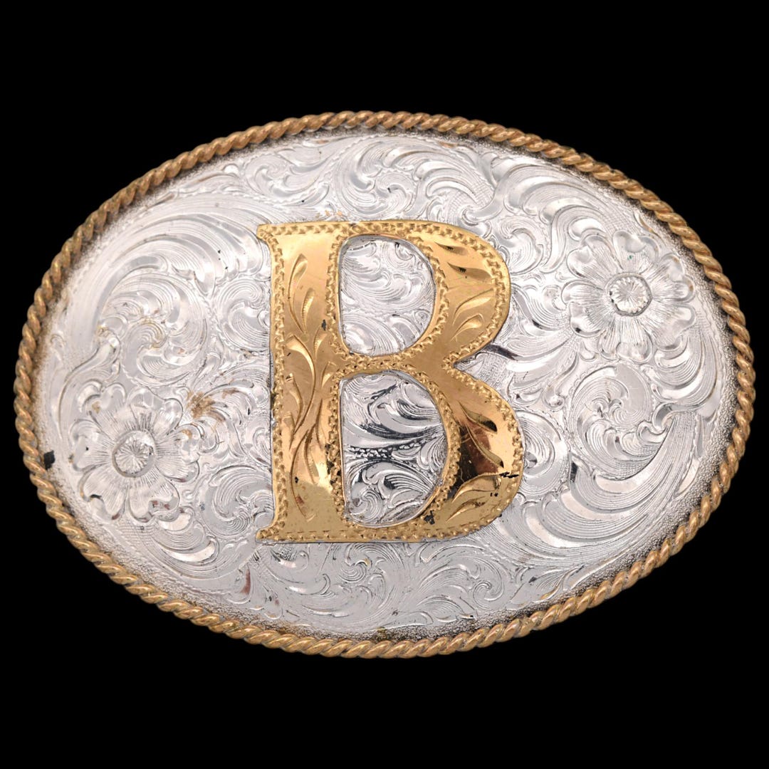 Letter B Name Initials Engraved Silversmith Collection ADM Vintage Belt ...