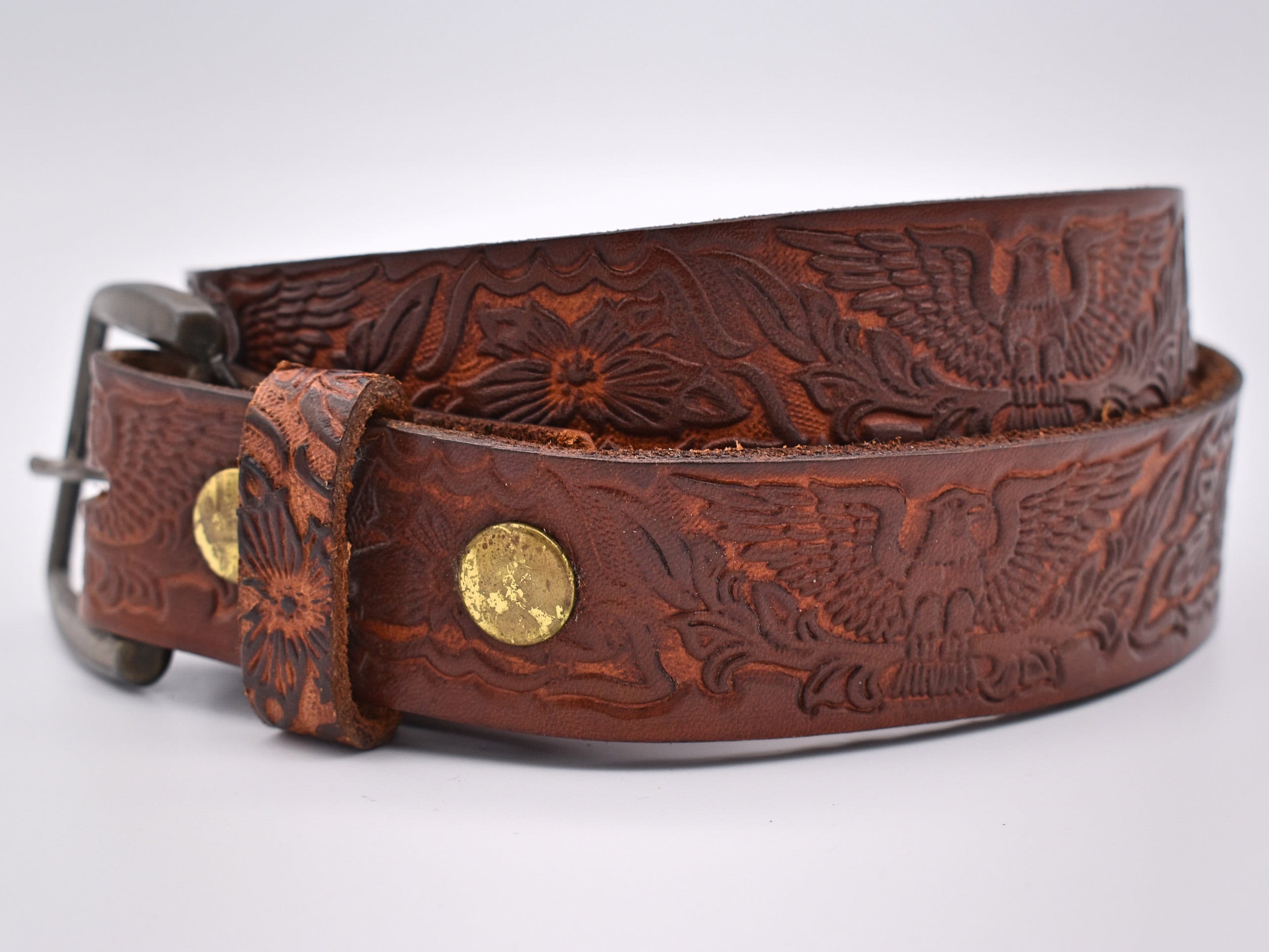 Vintage Genuine Leather Handmade Floral Eagle Crest Belt ~ CUSTOM ...
