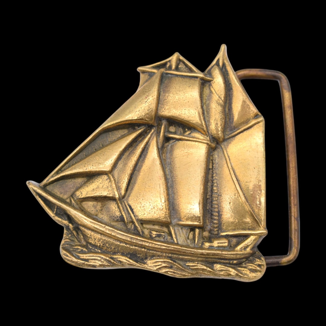 Solid Brass Sailing Ship 1970s Vintage Belt Buckle by Baron Brass ...