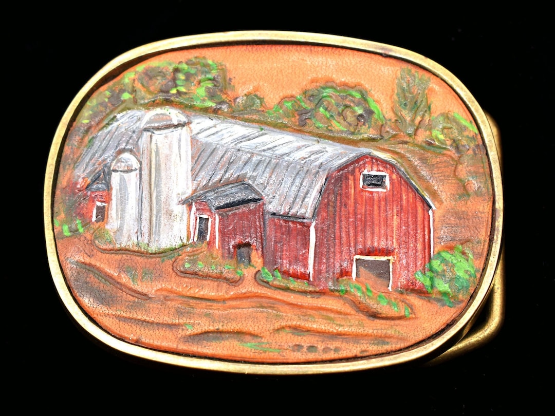 Small Farm Barn Windmill Solid Brass and Leather Vintage Belt Buckle - Etsy