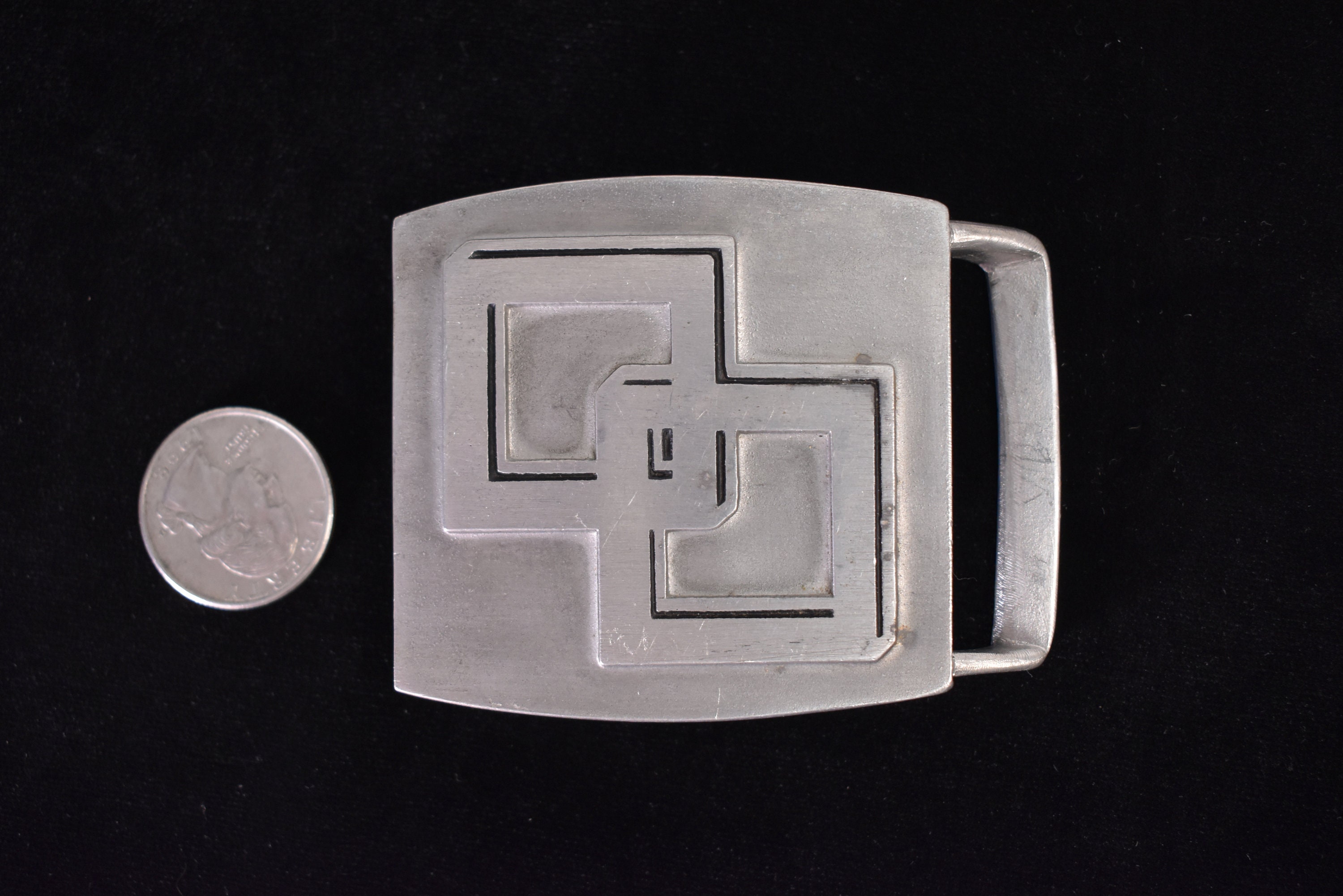 Square Geometric Retro 80s Vintage Pewter Belt Buckle John E - Etsy