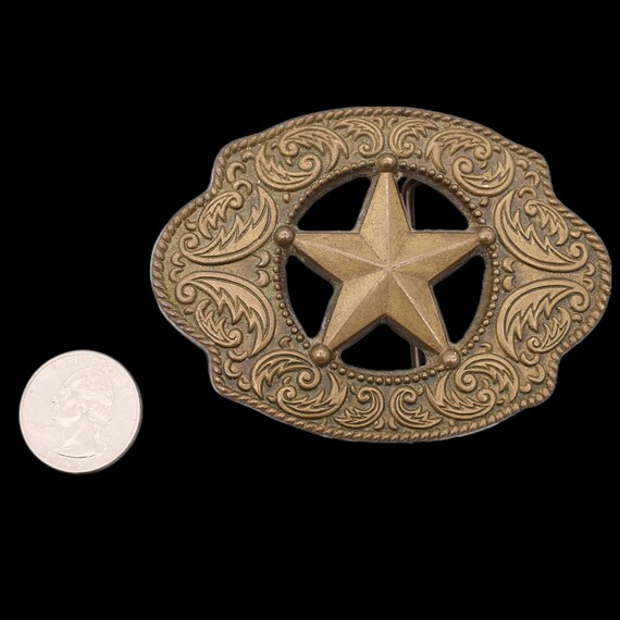 Star Solid Brass 1970s Star Badge Paisley Western Vin… - Gem