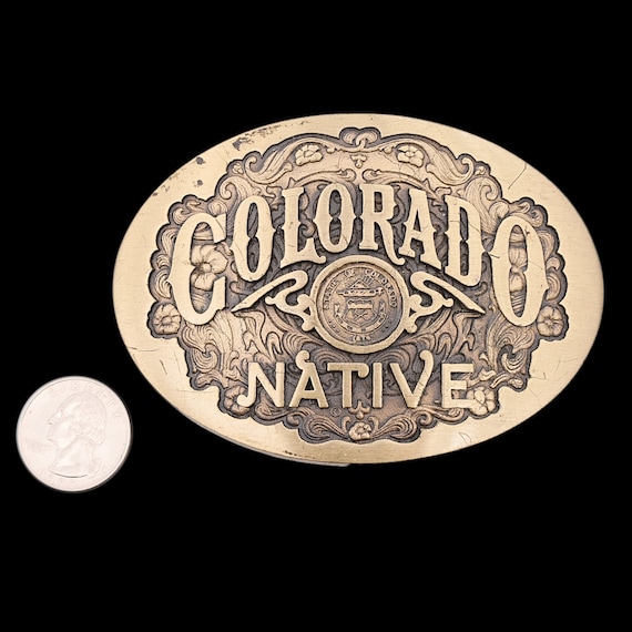 Solid Bronze Colorado Native Vintage Belt Buckle - Gem