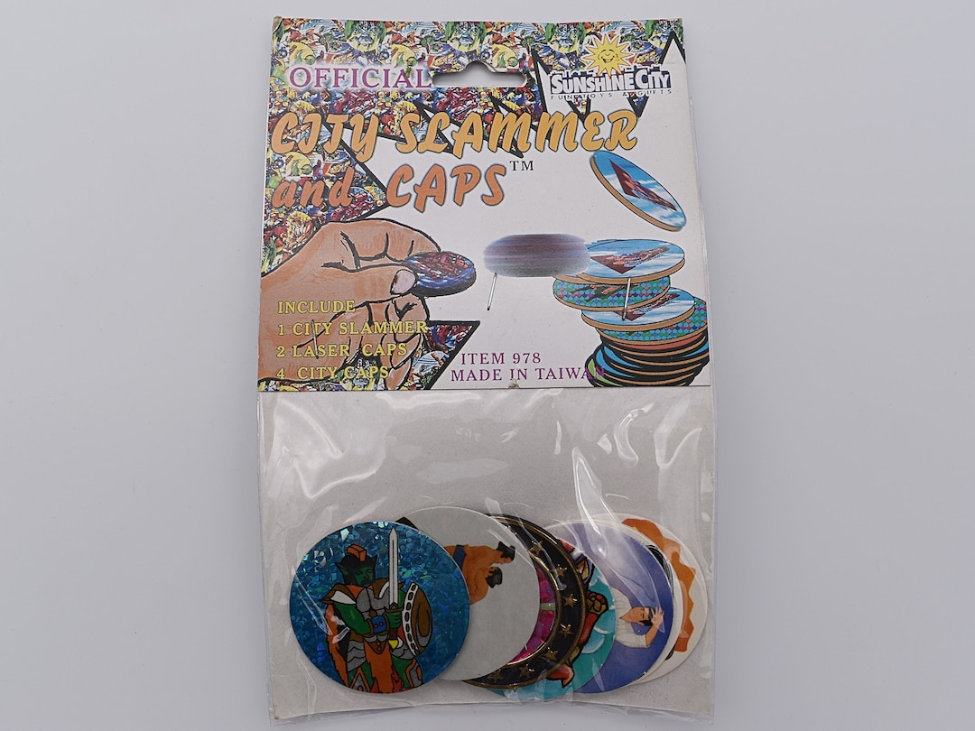 Vintage Milk Caps "city Slammer" POG Game Sealed Packs - 6 Caps & 1 ...