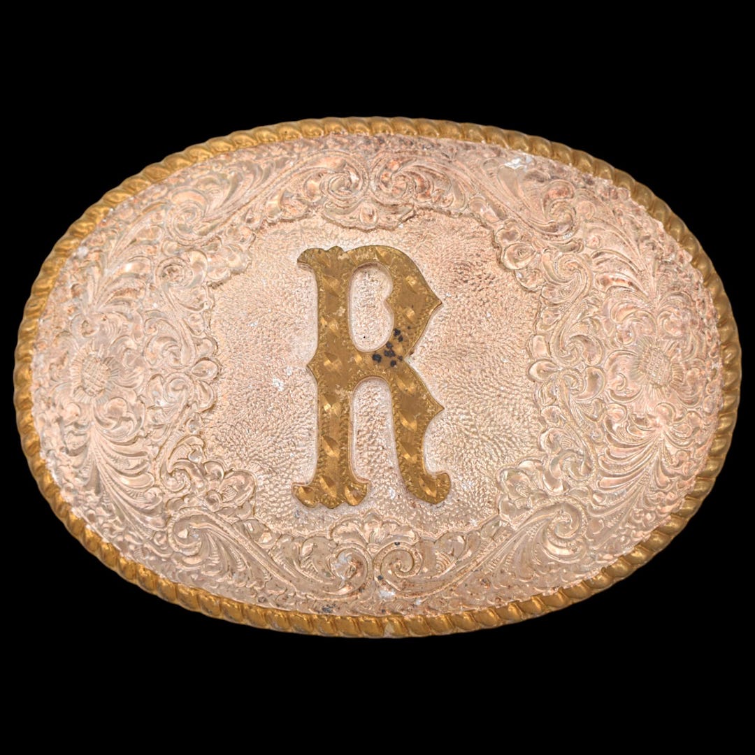 Letter R Western Floral Paisley Vintage Belt Buckle - Crumrine Made in ...
