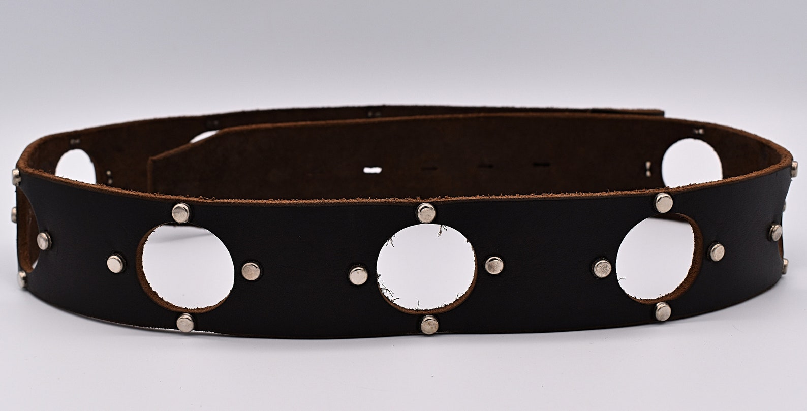 Vintage Leather Belt Size 34 Circle Holes Cutout & Chrome - Etsy