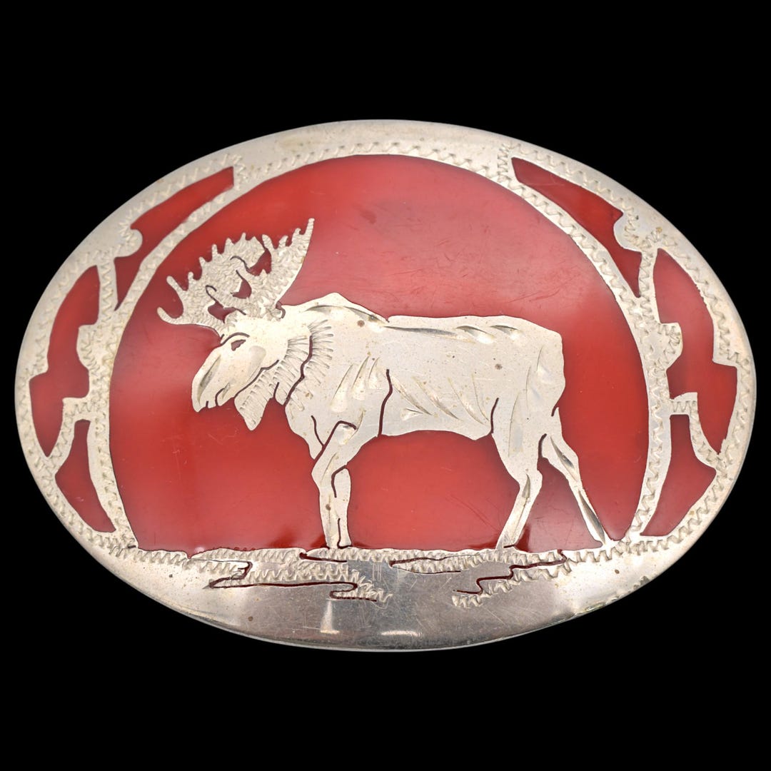 German Silver Moose Vintage Belt Buckle - Etsy
