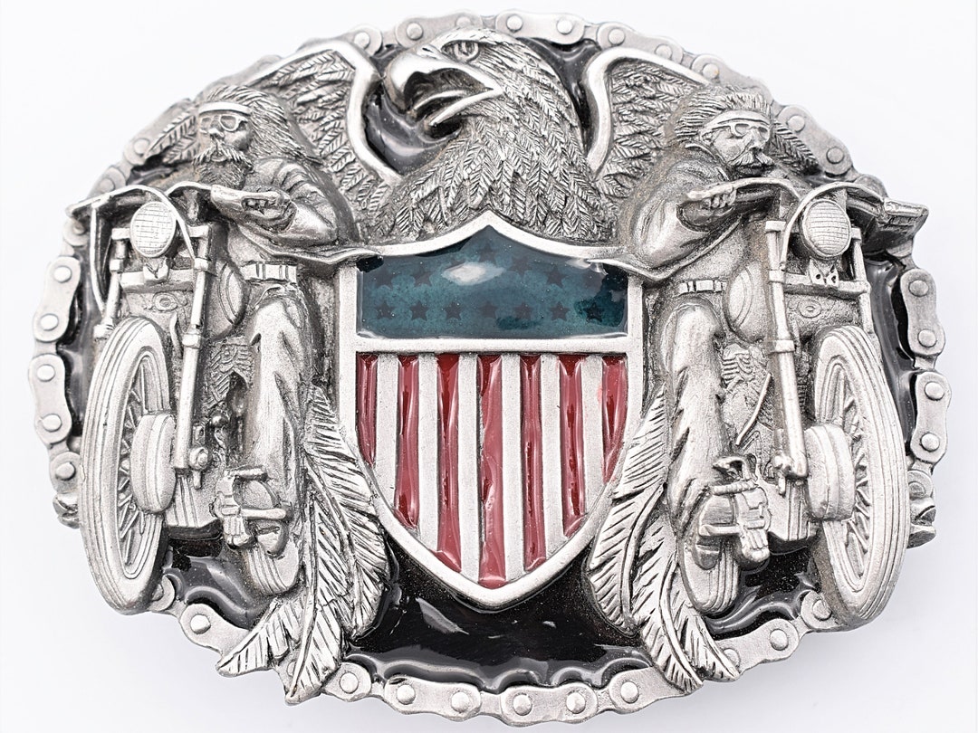 American Bikers USA Stars & Stripes Shield Screaming Eagle Vintage Belt ...
