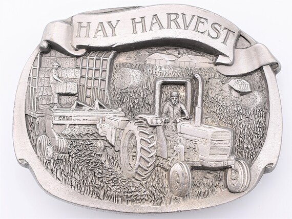 Hay Harvest Tractor Farming Vintage Belt Buckle - Gem