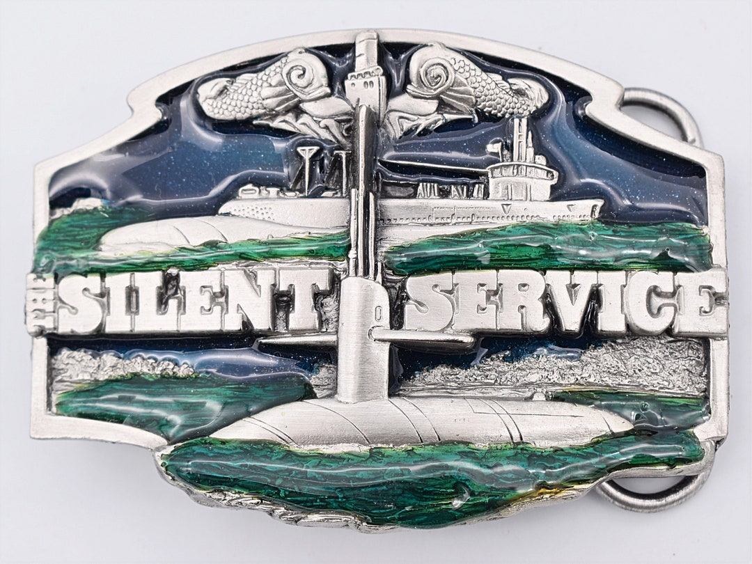 Silent Service Submarines Naval Crest Emblem Badge Vintage Belt Buckle ...