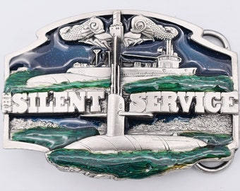 US Navy Submarine Service Naval Crest Emblem Badge Vintage Belt Buckle ...