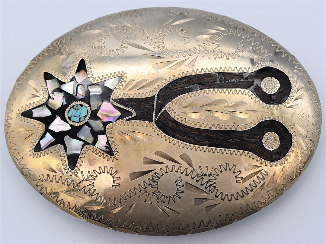 Boot Spur Western Hand Tooled German Silver BM Vintage Belt Buckle - Etsy