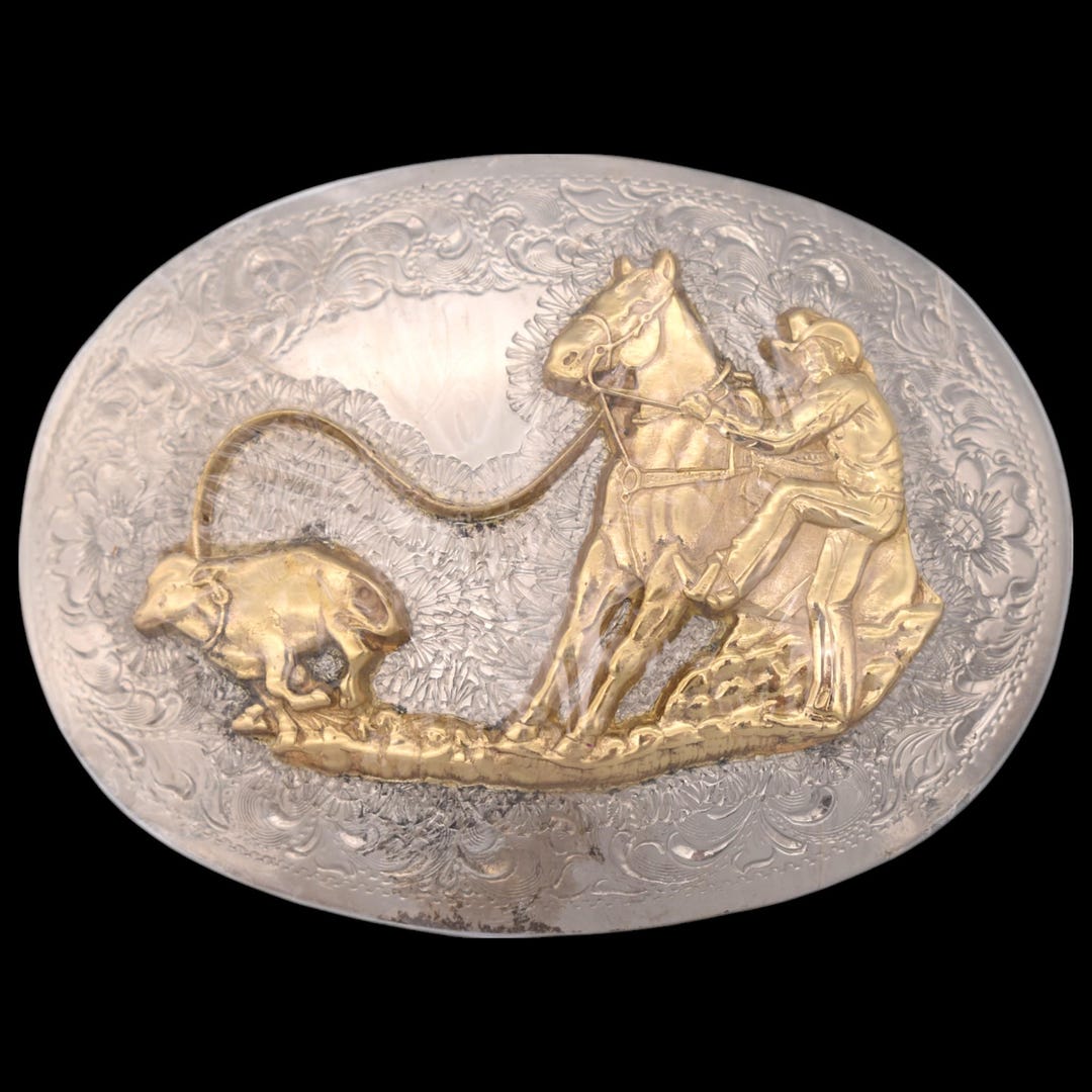 Calf Roping Western Engraved 1980s Vintage Belt Buckle by Award Design ...