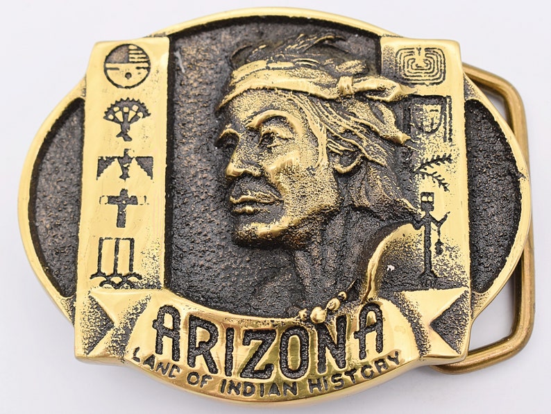 Arizona Land of Indian History Solid Brass Vintage Belt Buckle - Etsy
