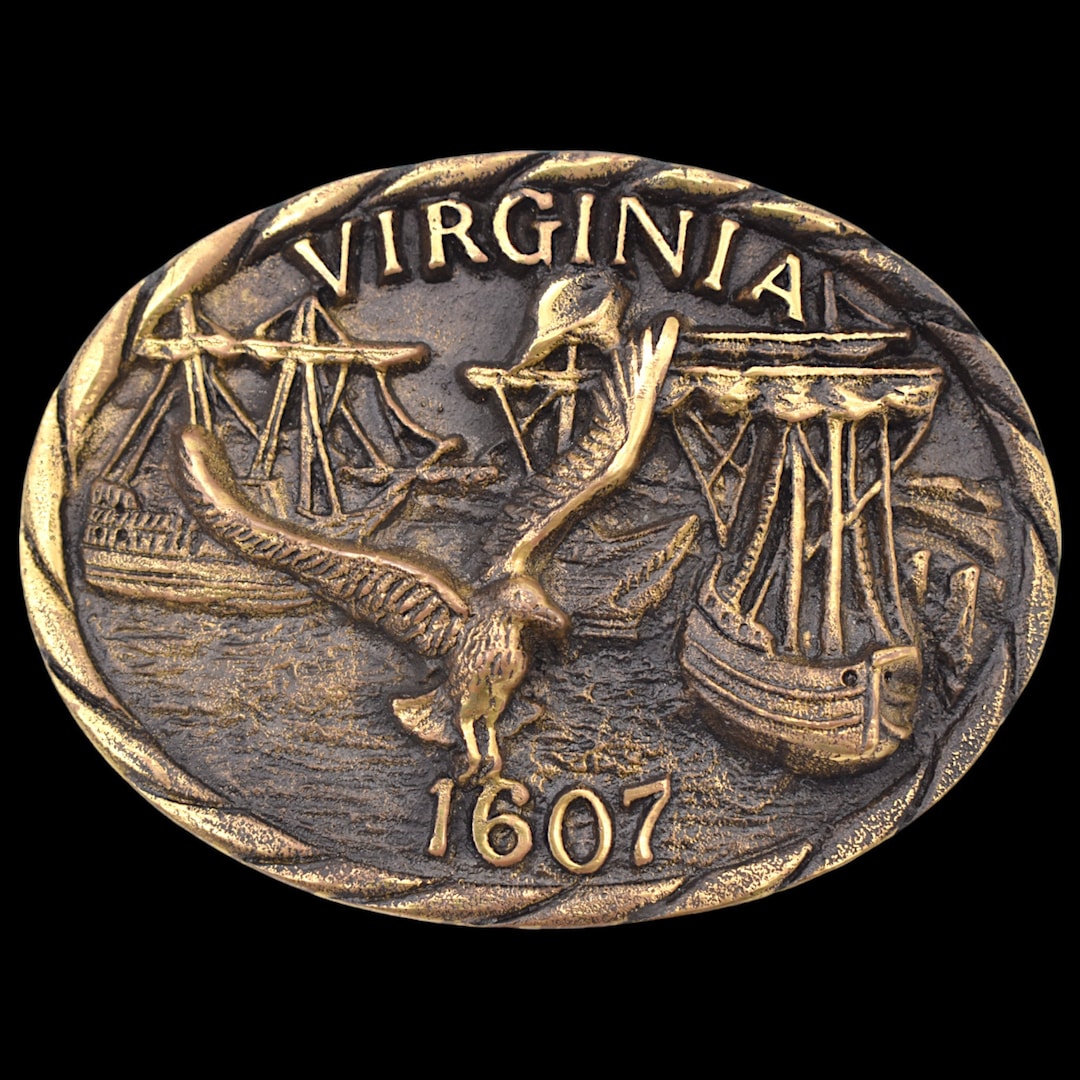 Solid Brass Virginia Jamestown Colonial Settlement Vintage Belt Buckle ...