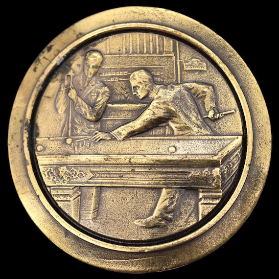 1970s Pool Billiards Player Vintage Belt Buckle - Gre… - Gem