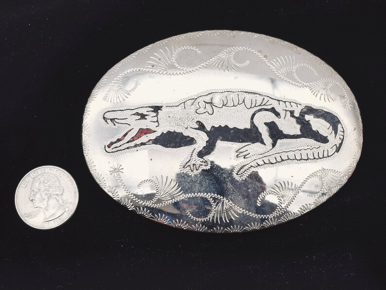 Alligator Handmade Stone Inlay German Silver Tooled Paisley - Etsy