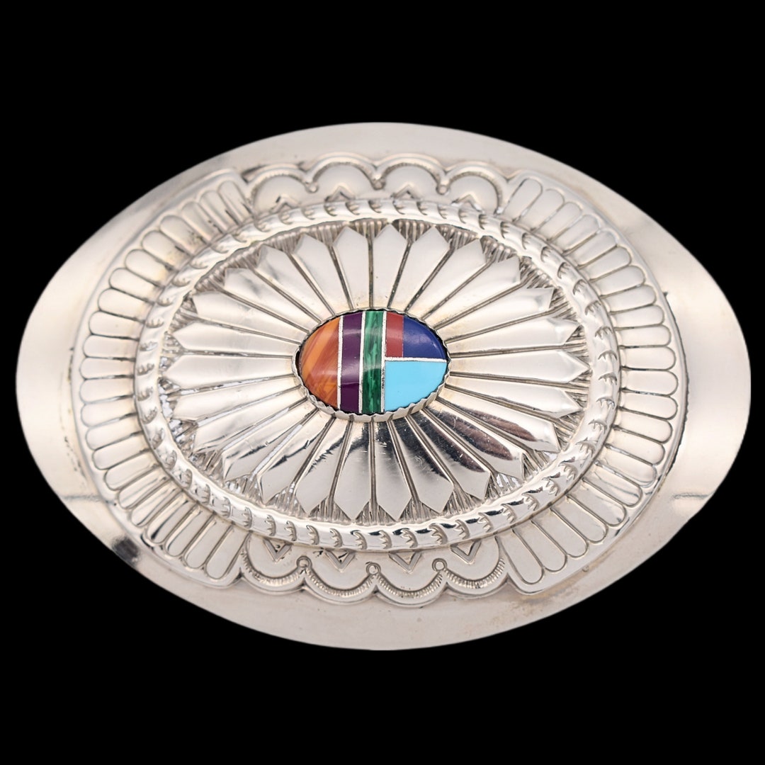 German Silver Concho Micro Stones Inlay Cab BC Hallmarked Artist Signed ...