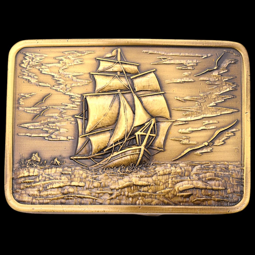 Solid Brass Sailing Ship Vintage Belt Buckle by Astamar Inc. - Etsy