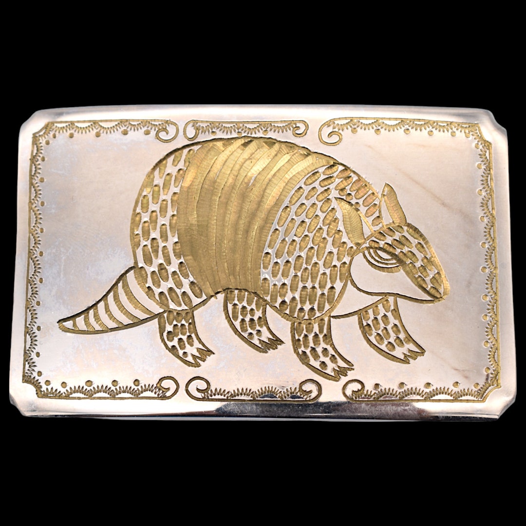 Armadillo Engraving Chrome Plate Solid Brass Vintage Belt Buckle - Etsy