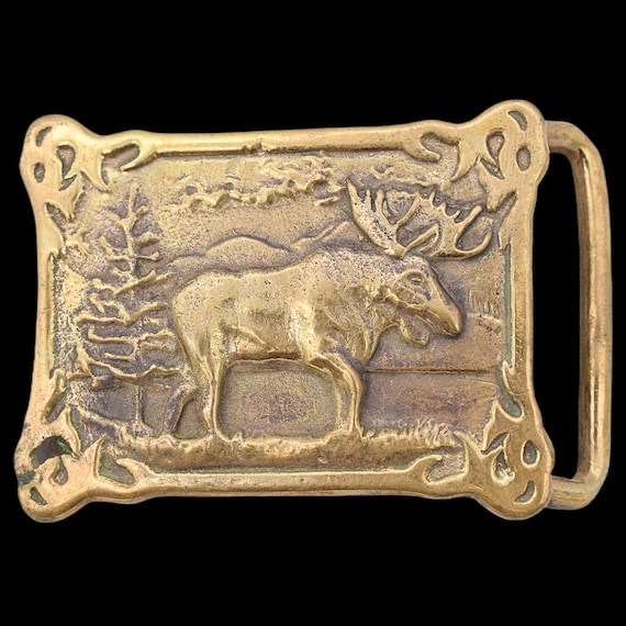 Solid Bronze Bull Moose 1970s Vintage Belt Buckle - Gem