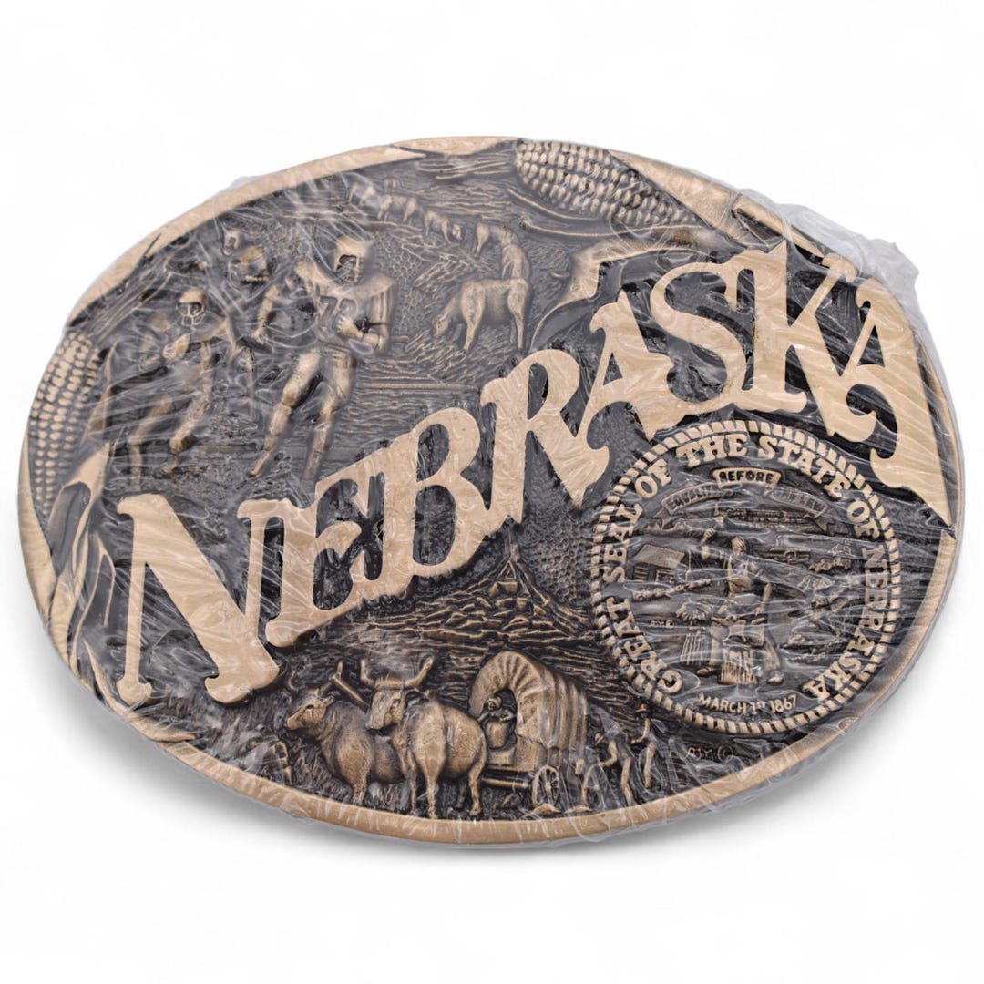 Nebraska State Seal Solid Brass Vintage Belt Buckle by Award Design ...
