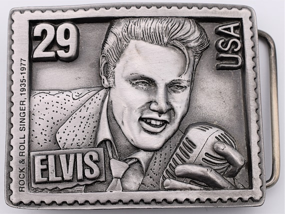 Elvis The King Postage Stamp Vintage Belt Buckle - Gem