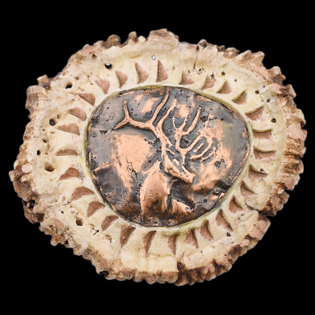 Elk Antler Carving Rosette Crown Burr Copper Stamp Vintage Belt Buckle ...