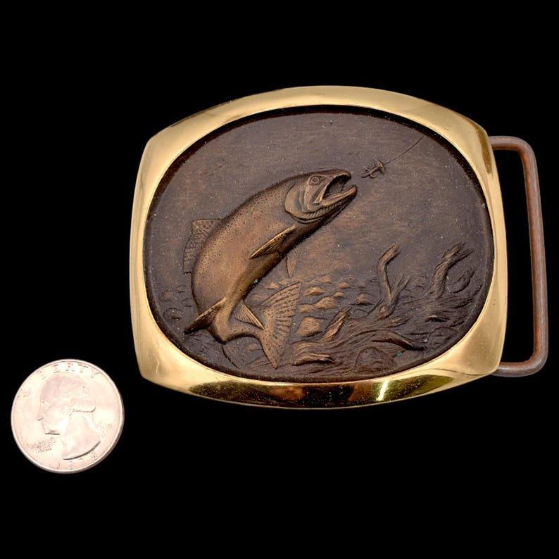 Solid Bronze Trout & Fishing Fly Steven S.L. Knight Vintage Belt Buckle ...