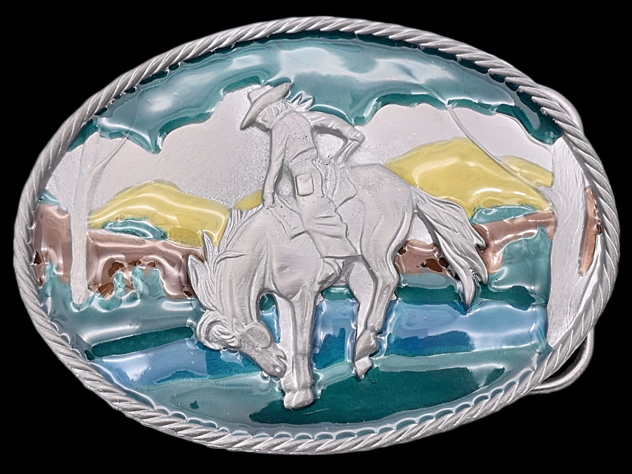 Bronco Cowboy Horseback Rodeo Western Landscape Belt Buckle - Etsy