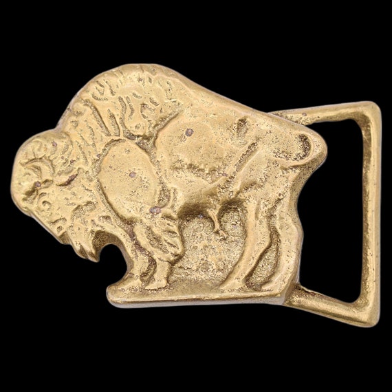 Solid Brass Bison Buffalo 1970s Trinity Buckle Co. Vi… - Gem
